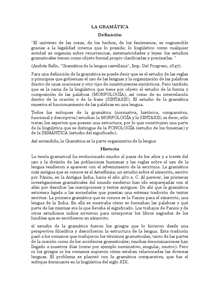 Definición y evolución de la gramática | PDF | Gramática | Lingüística