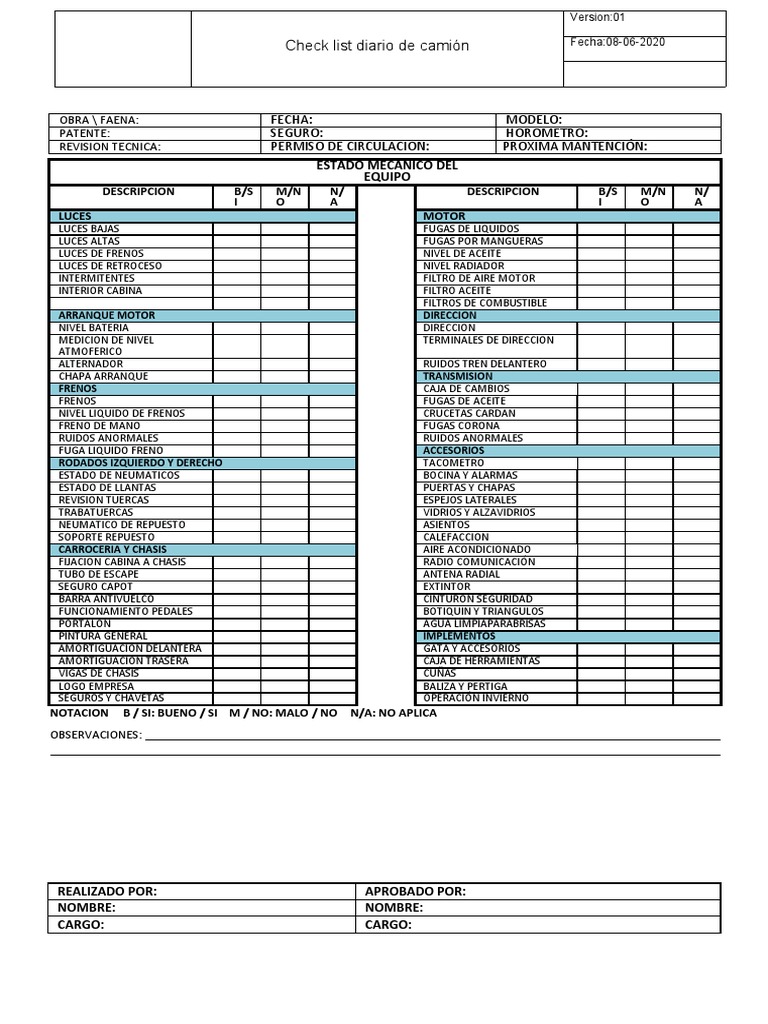 Check List de Camion 3/4 | PDF | Camión | Vehículos