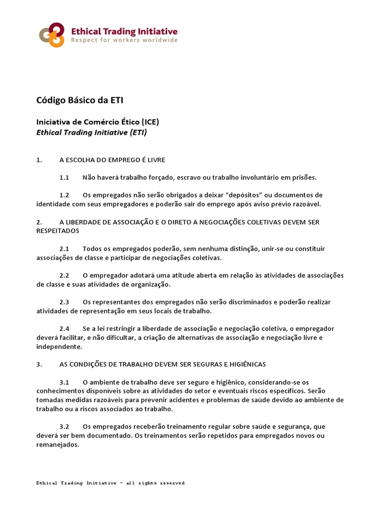 ETI Base Code - Portuguese | PDF | Salário | Trabalho infantil