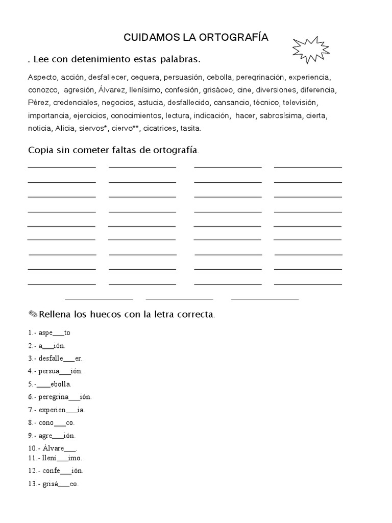 Cuidando la ortografía: un documento sobre revisar palabras y corregir ...