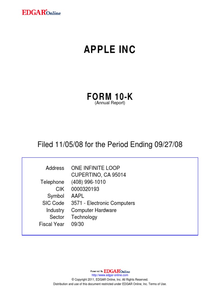 Apple Inc: FORM 10-K | PDF | I Pod | I Phone