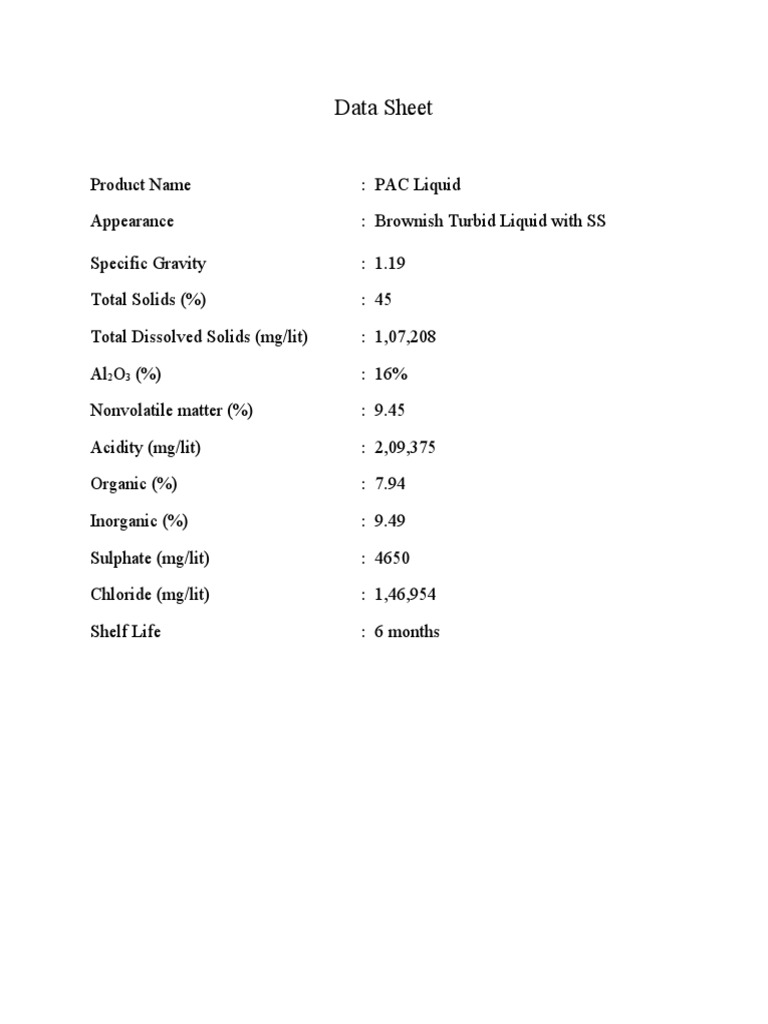 Data Sheet Pac 16% Al2o3 | PDF