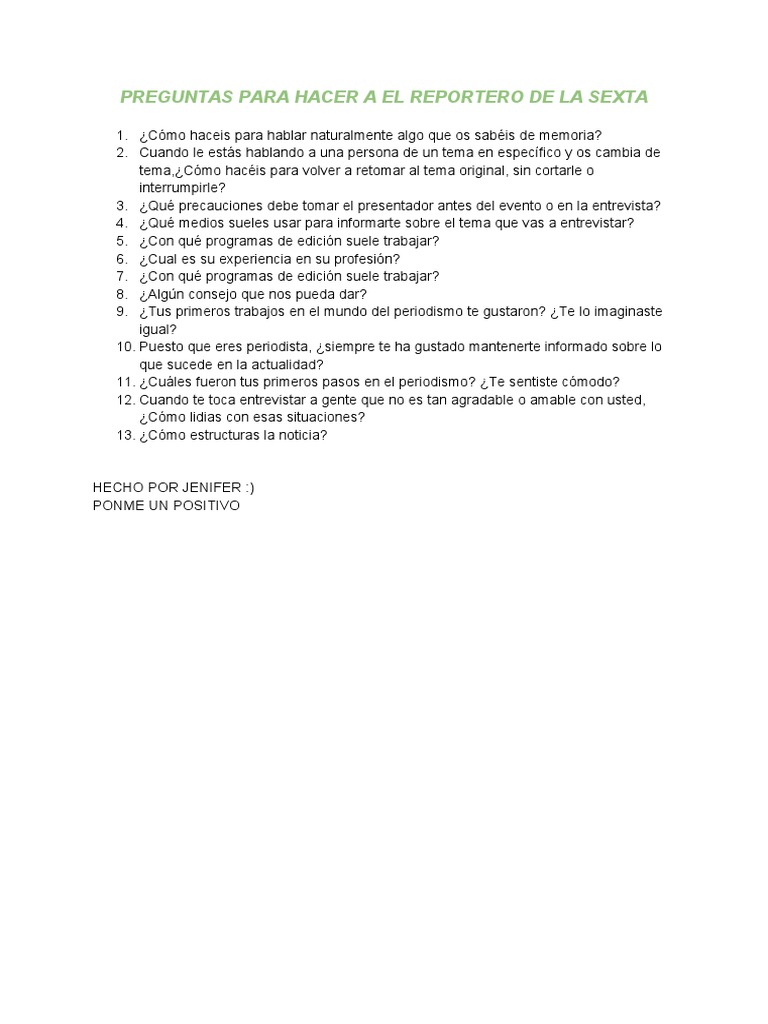 Preguntas para Hacer A Un Reportero | PDF