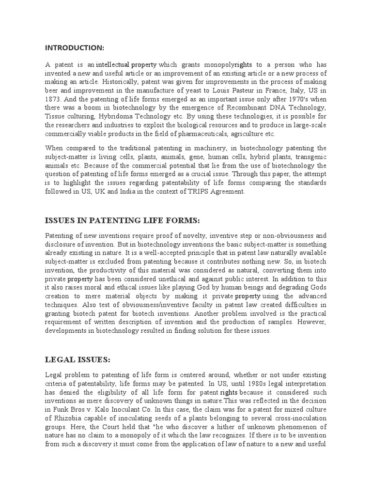 Conceptual Issues in Patenting of Life Forms | PDF | Patent | Biotechnology