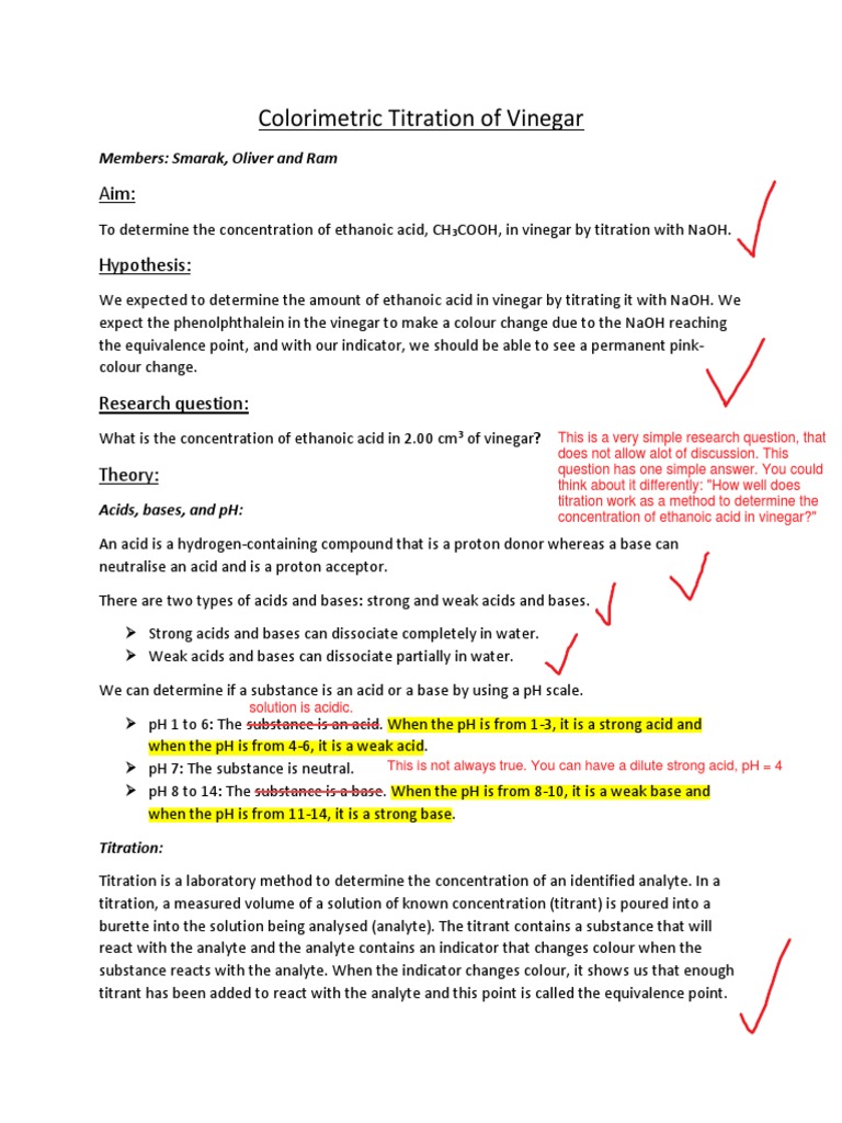 Chemistry Report 4 - Colorimetric Titration of Vinegar | PDF ...