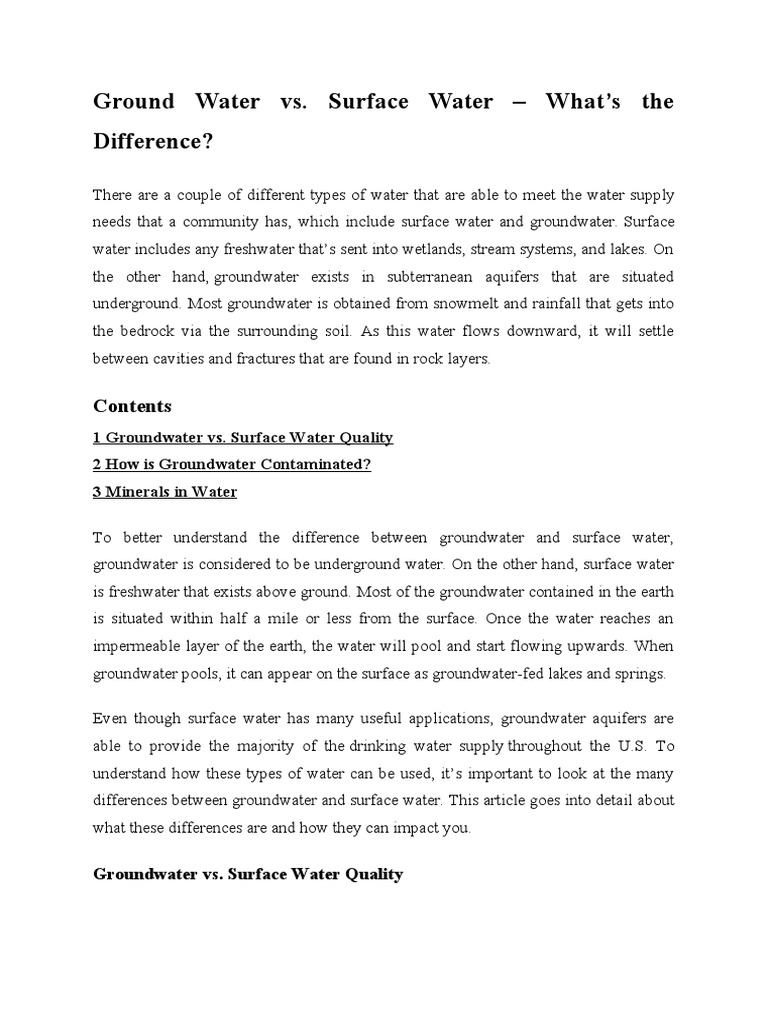 Ground Water Vs Surface Water | PDF | Groundwater | Water