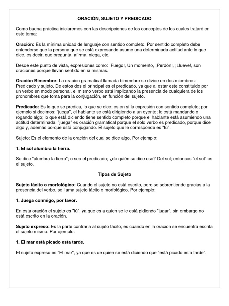 Sujeto y Predicado en Oraciones | PDF | Asunto (gramática) | Predicado ...