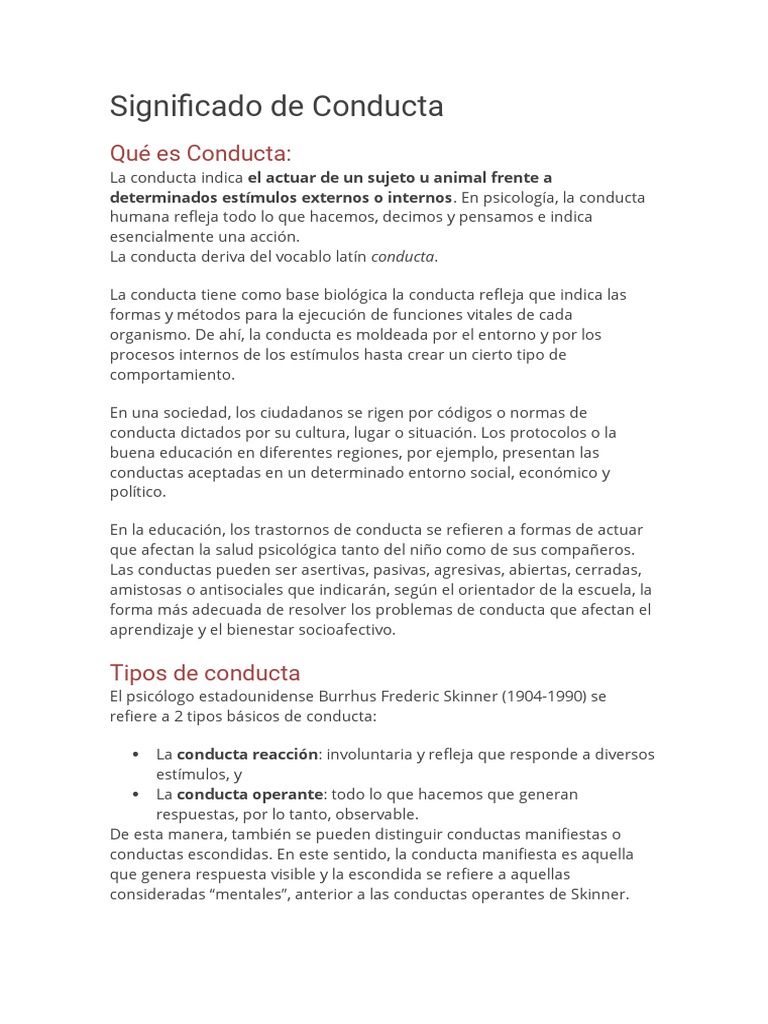 Significado de Conducta | PDF | Comportamiento | Sicología