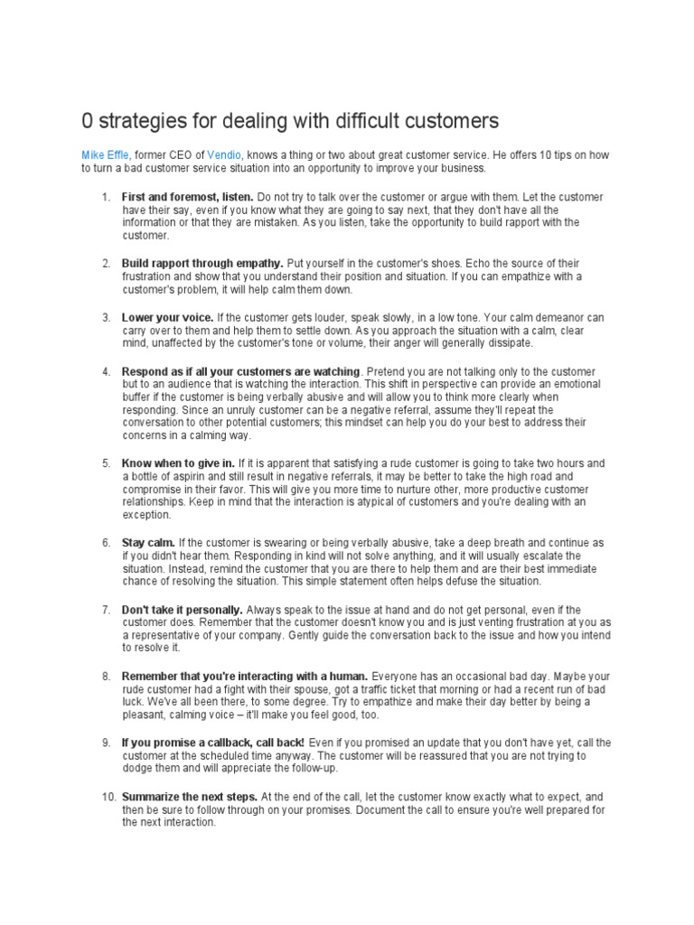 Strategies for Handling Difficult Customers | PDF | Empathy | Communication