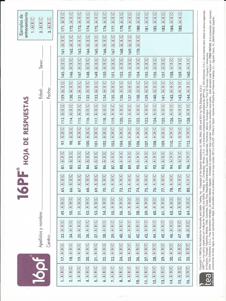 16 PF Hoja de Respuestas | PDF