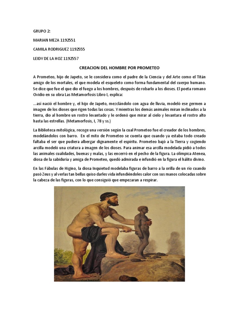 Grupo 2 Creacion Del Hombre Por Prometeo | PDF