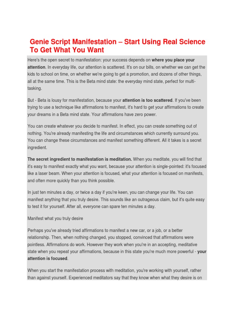 Genie Script Manifestation | PDF | Meditation | Compassion