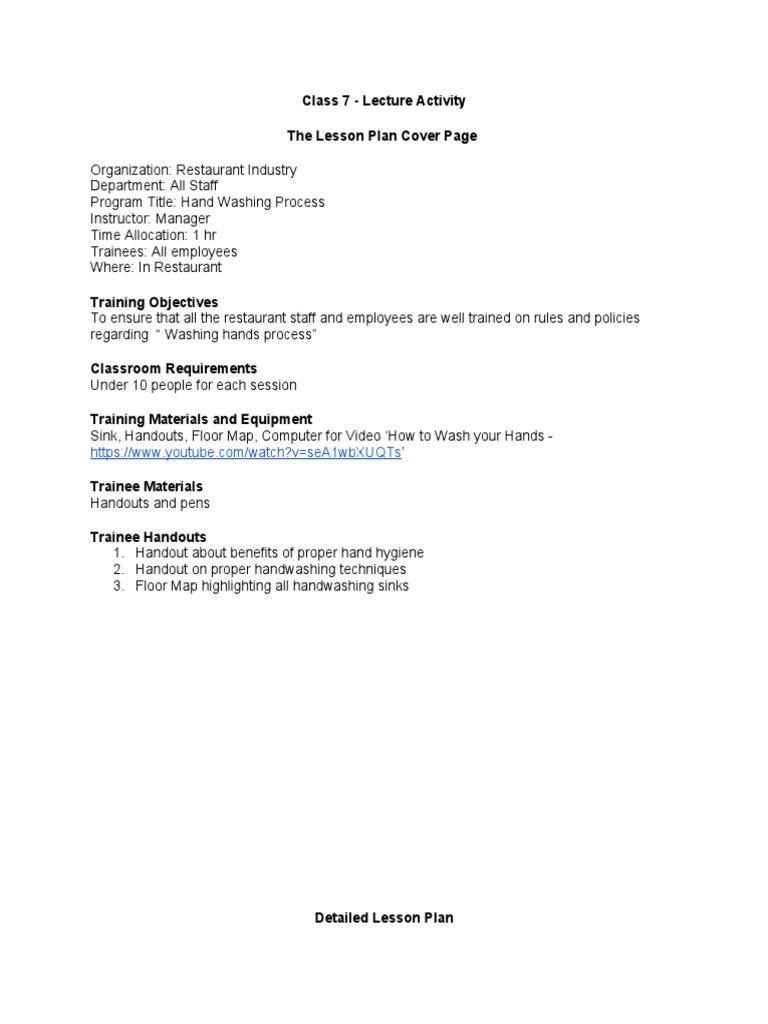 Class 7 - Lecture Activity The Lesson Plan Cover Page | PDF | Hand ...