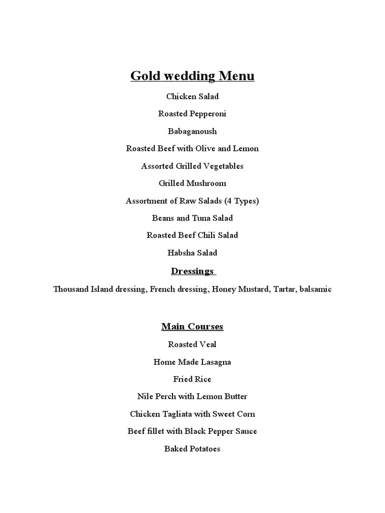 Gold Wedding Menu: Dishes & Desserts | PDF
