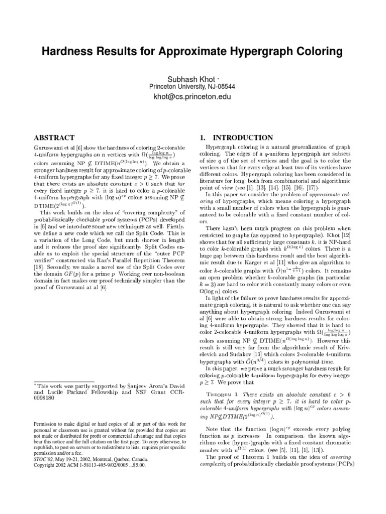 Hardness Results For Approximate Hypergraph Coloring: Subhash Khot Khot ...