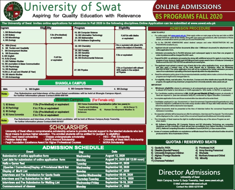 Bs Programs Fall 2020: Director Admissions | PDF | Bachelor Of Science ...