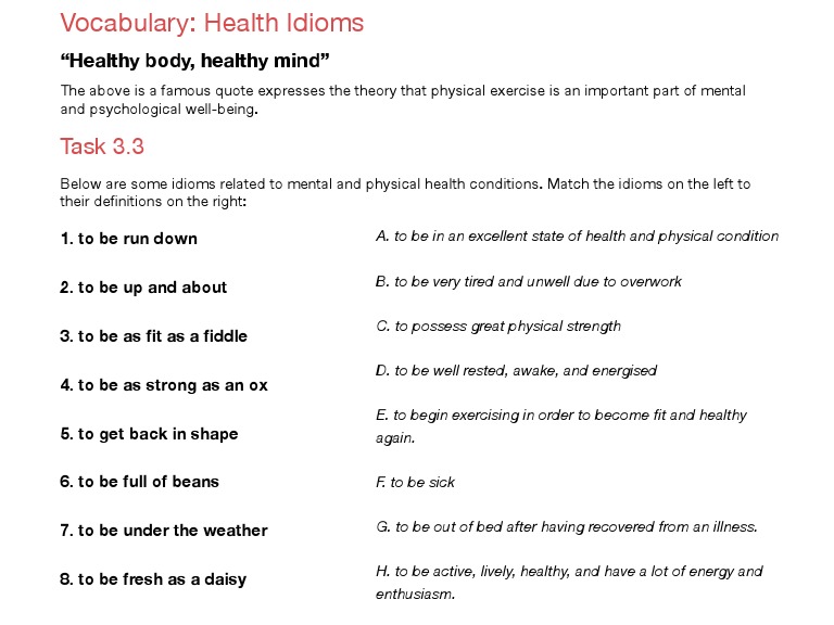 Health Idioms and Definitions | PDF | Self-Improvement