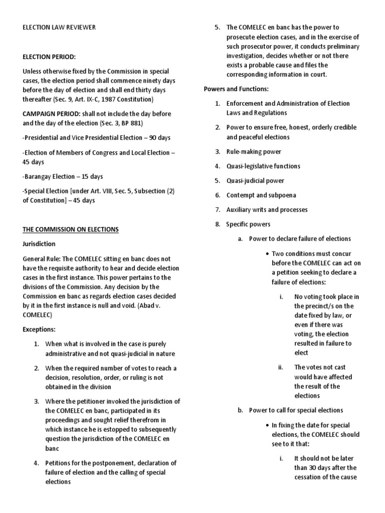 Election Law Reviewer | PDF | Elections | Commission On Elections ...