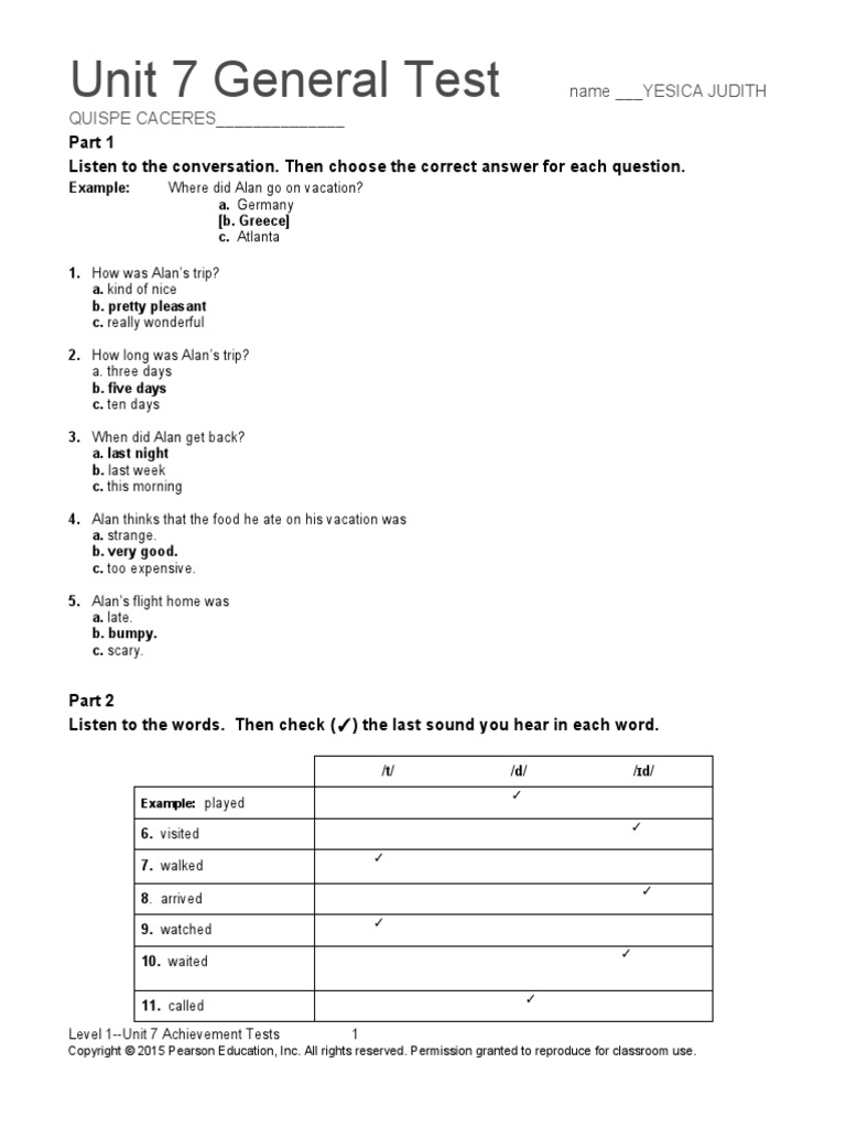 Unit 7 General Test: Listen To The Conversation. Then Choose The ...