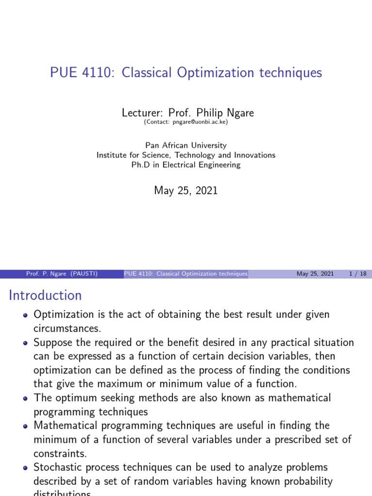 Lecture 2-Classical Optimization Techniques | PDF | Mathematical Optimization | Variable ...