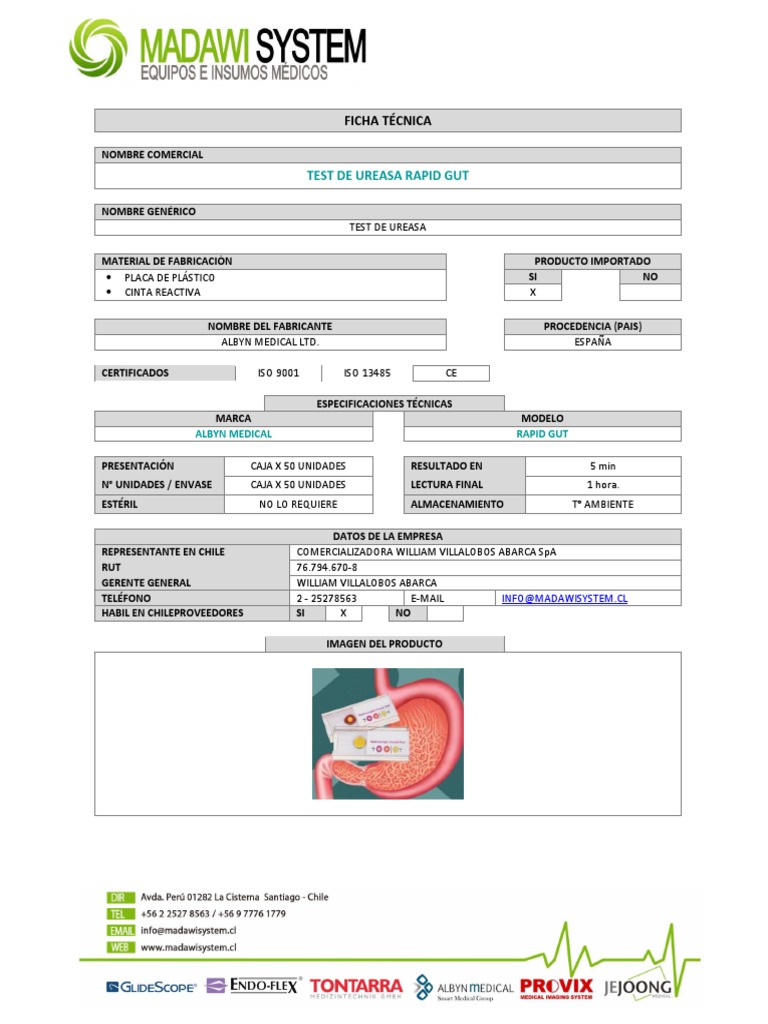 Ficha Técnica - Test de Ureasa Rapid Gut | PDF