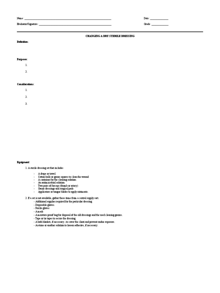 Changing A Dry Sterile Dressing | PDF | Wound | Clinical Medicine