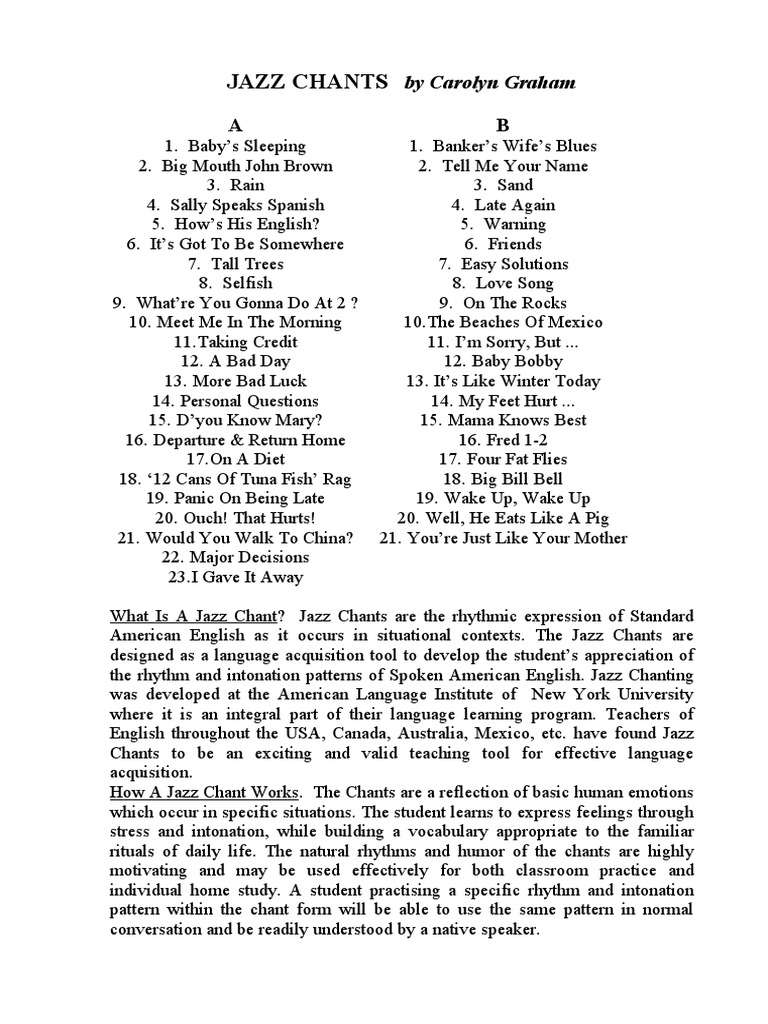 Jazz Chants: by Carolyn Graham A B | PDF