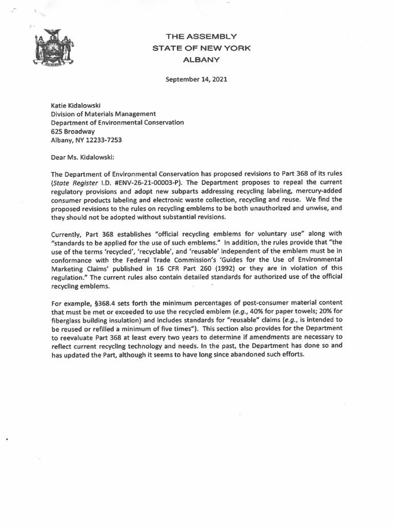 Plastic Recycling Letter To Dec | PDF