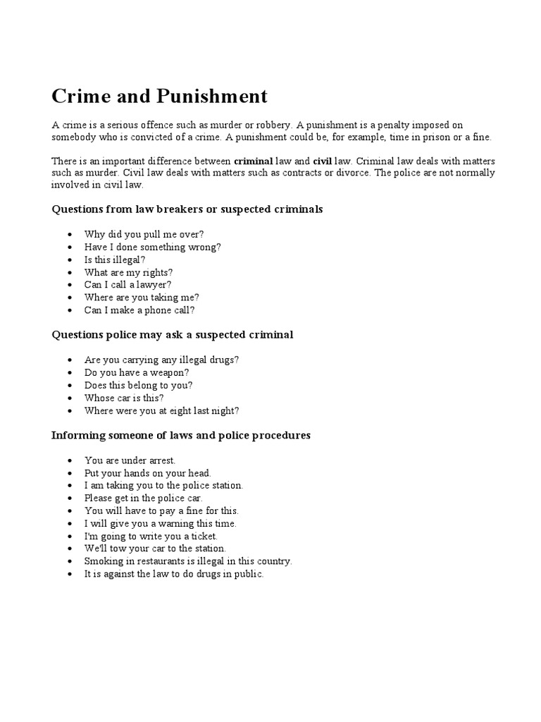 Crime and Punishment: Questions From Law Breakers or Suspected ...