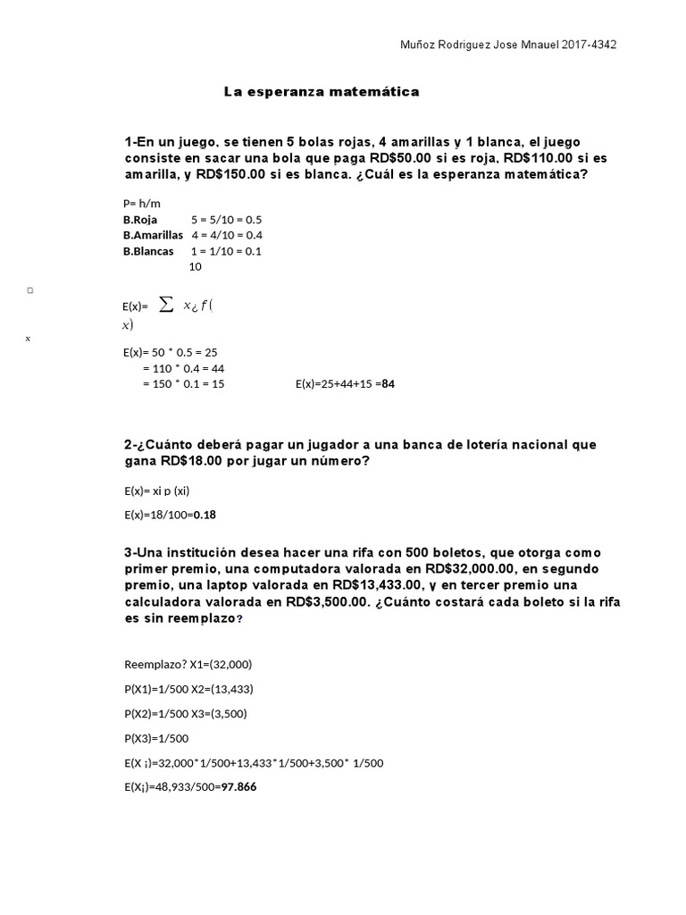 Unidad 2 Actividad 3 Esperanza Matem Tica | PDF