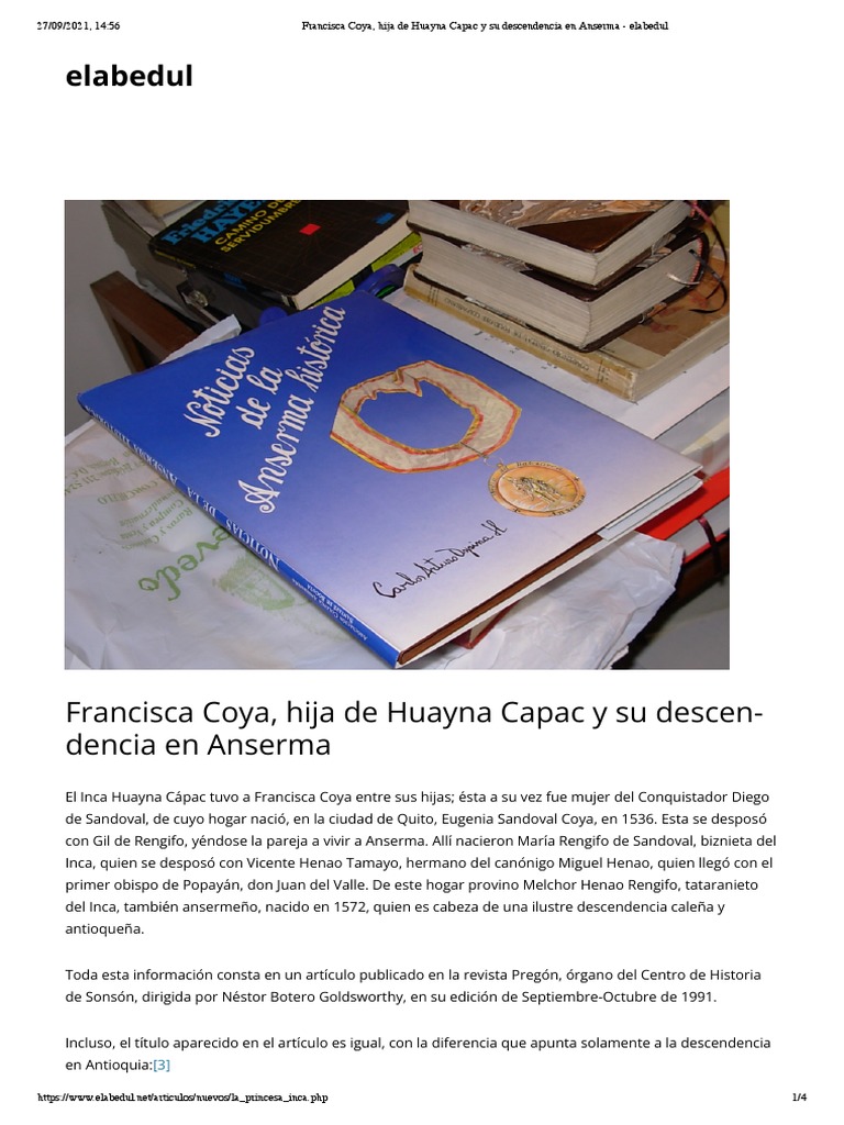 Descendencia de la princesa inca Francisca Coya en Colombia | PDF ...