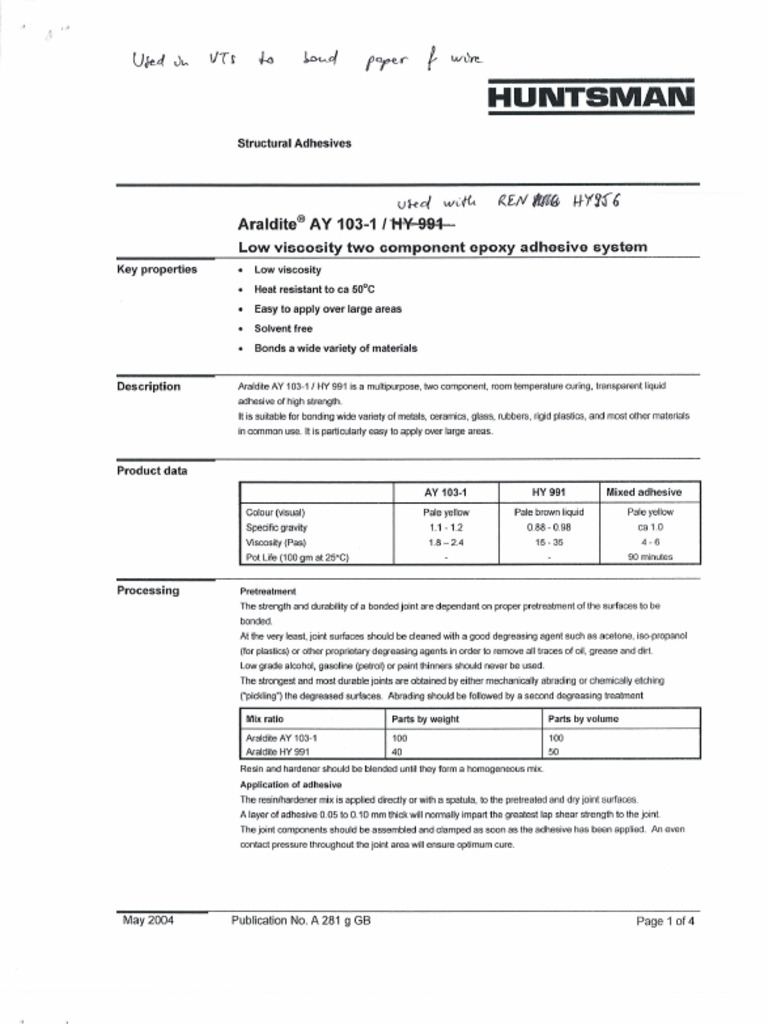 Huntsman Epoxy Adhesive | PDF