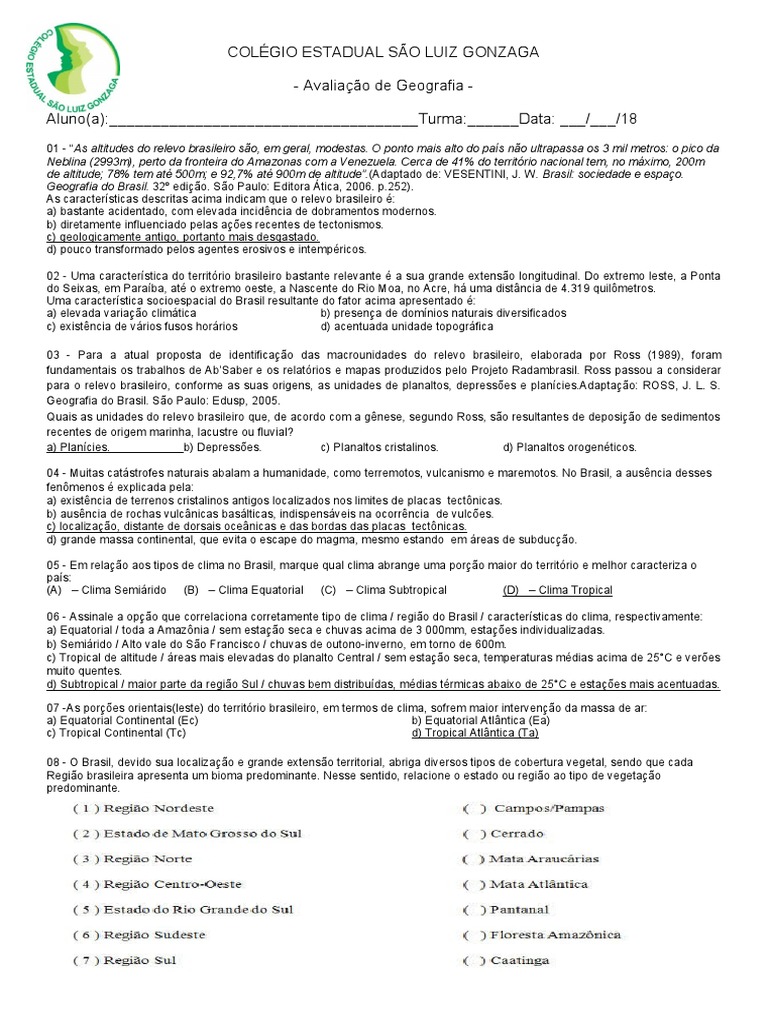 Relevo brasileiro pouco acidentado | PDF | Clima | Ambiente natural