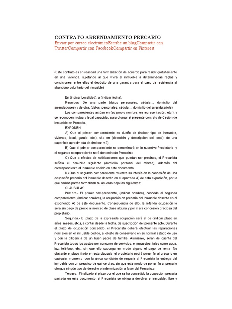 Contrato Arrendamiento Precario | PDF | Propiedad | Justicia