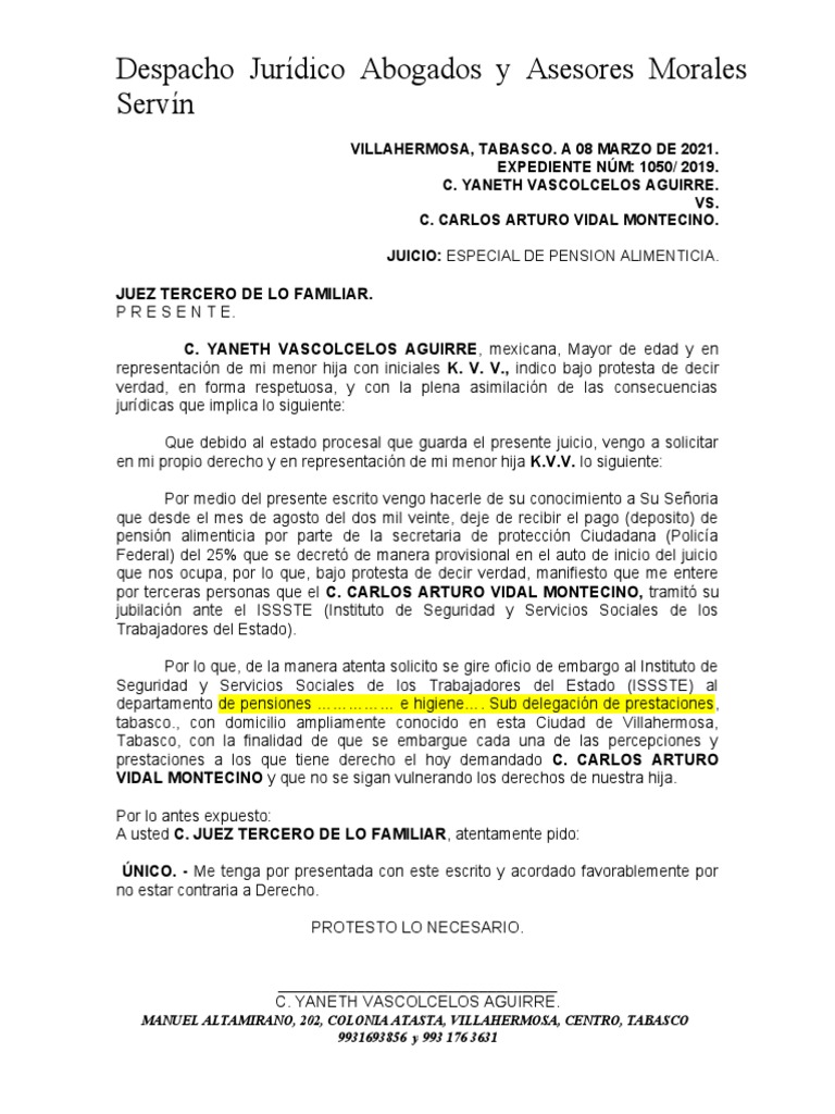 SOLICITUD de Ofico de EnbaRGO Yanet | PDF | Pensión alimenticia | Gobierno
