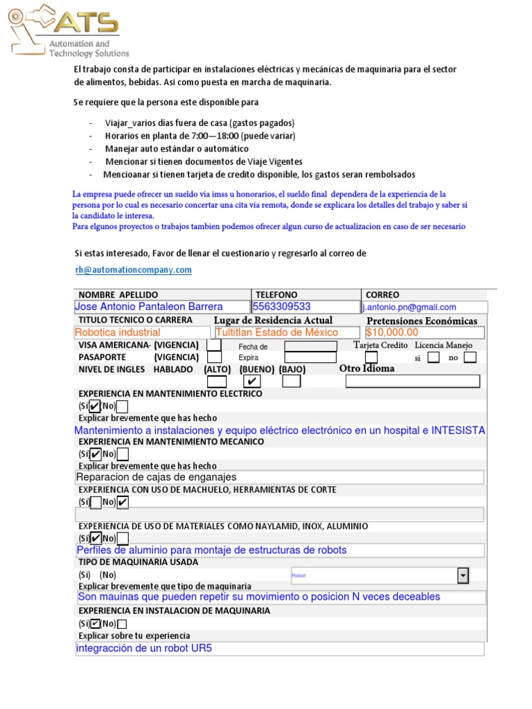 Cuestionario .Formulario ATS | PDF | Controlador lógico programable | Robot