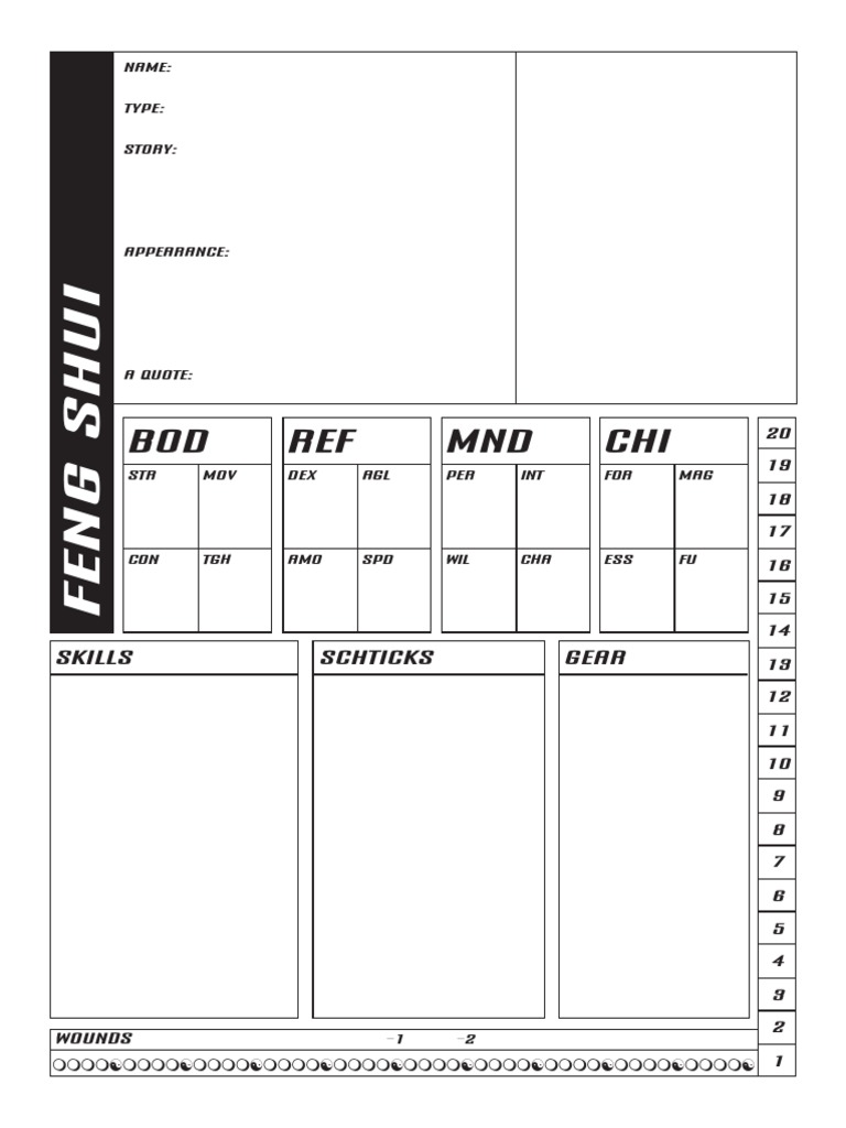 Feng Shui Character Sheet 3 | PDF