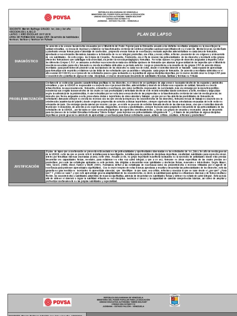 Plan de I Lapso 2018-2019 1er, 2do y 3er Año Marvin Buitrago | PDF | Aprendizaje | Maestros
