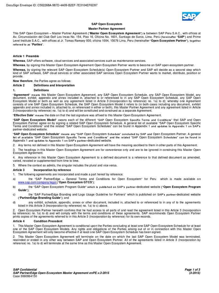 SAP Open Ecosystem Partner Agreement | PDF