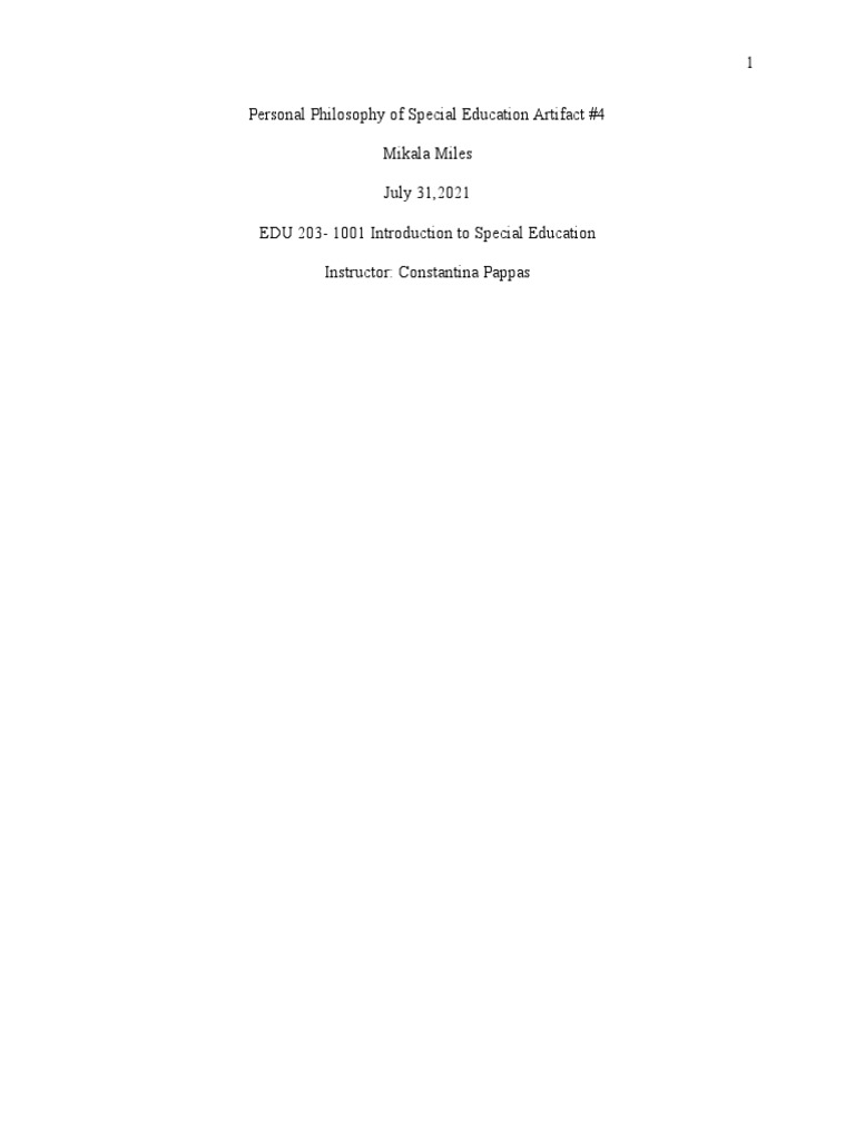 Artifact 4 Personal Philosophy of Special Education 1 | PDF | Teachers ...