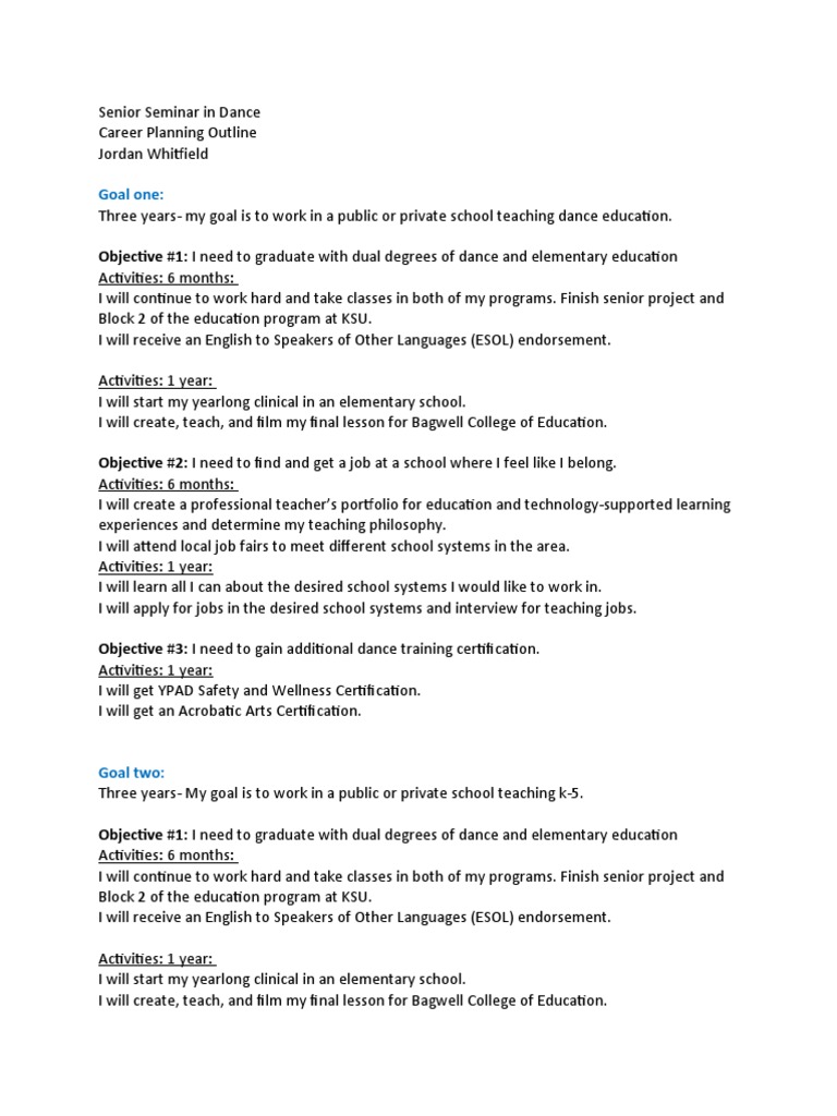 Career Planning Outline - Jordan Whitfield | PDF | Teachers | English ...