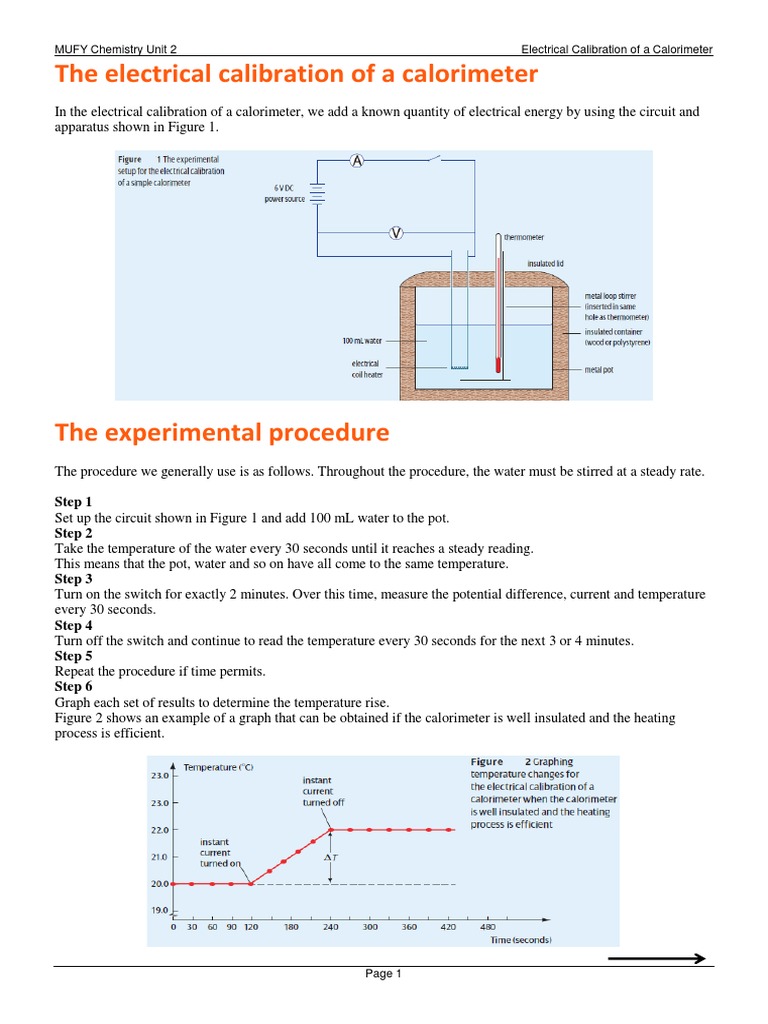 MUFY Chemistry Unit 2 Electrical Calibration of A Calorimeter | PDF ...