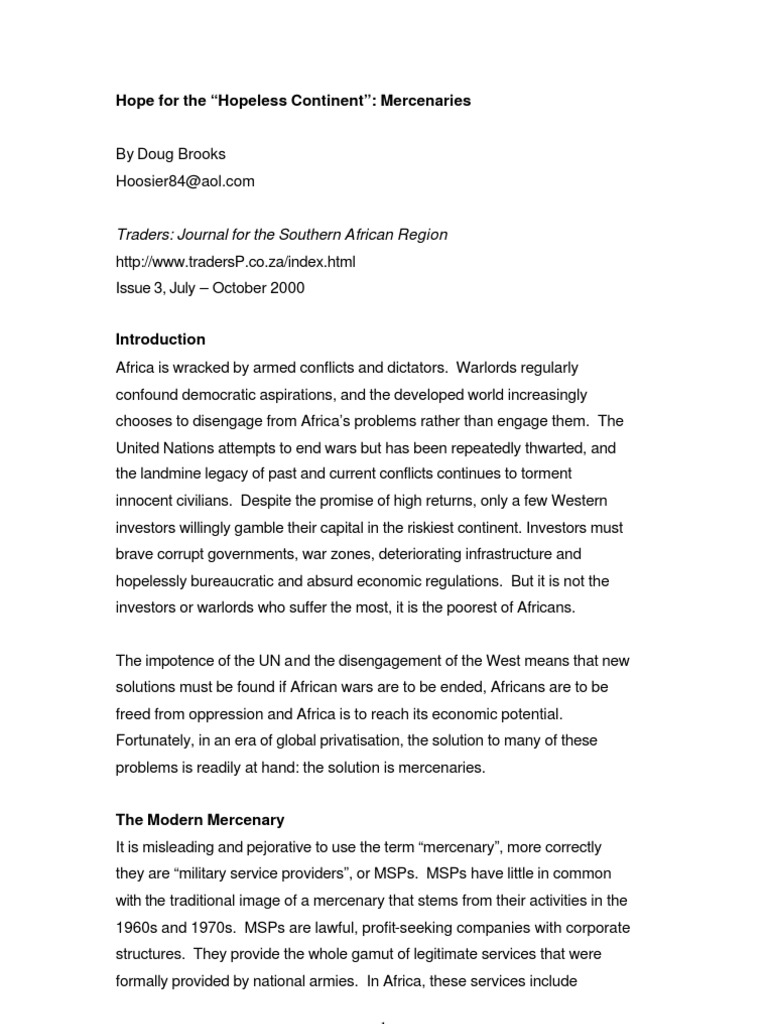 Hope For The "Hopeless Continent": Mercenaries | PDF