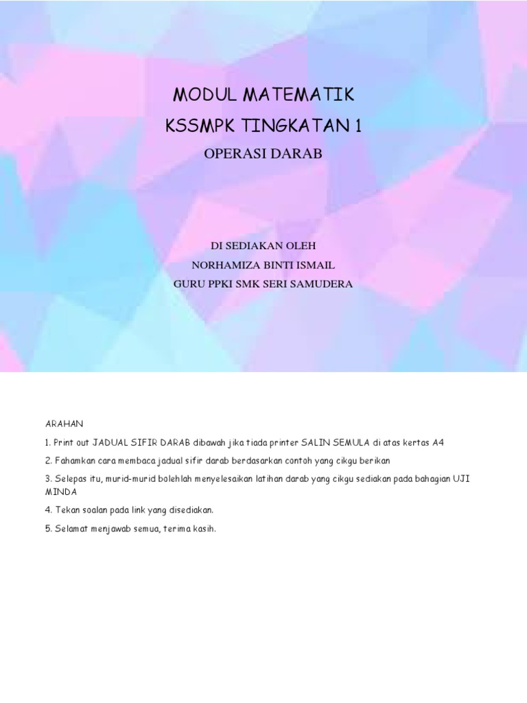 Modul Matematik Operasi Darab | PDF
