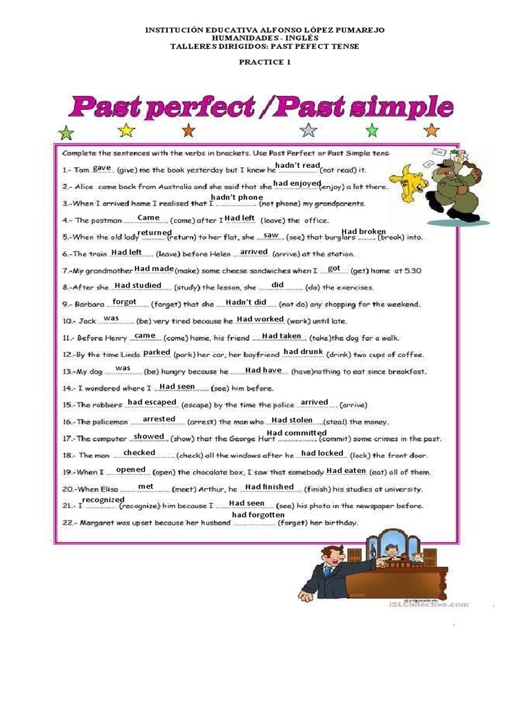 Past Perfect Tense Practice Exercises | PDF | Grammar | Linguistics