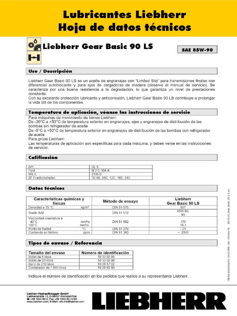 Lubricantes Liebherr Hoja de Datos Técnicos - Manualzz | PDF