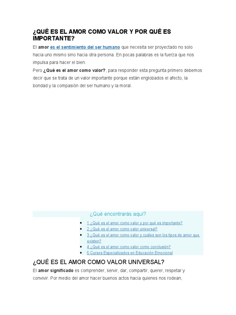 Qué Es El Amor Como Valor y Por Qué Es Importante | PDF | Amor | Autoestima