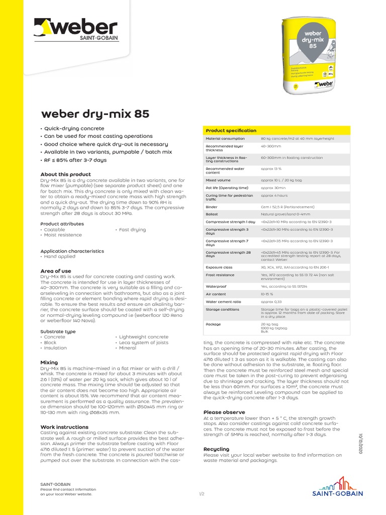 Weber Dry-Mix 85: 1/2 Saint-Gobain | PDF | Concrete | Civil Engineering