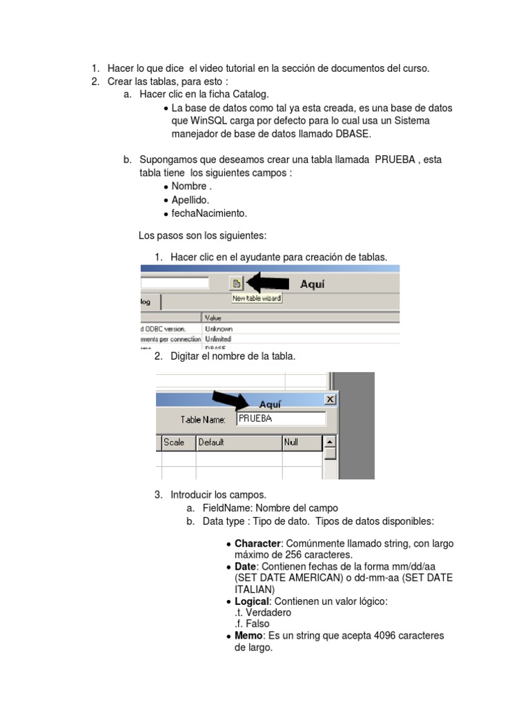 Creación y Gestión de Tablas en WinSQL | PDF | Tabla (base de datos ...