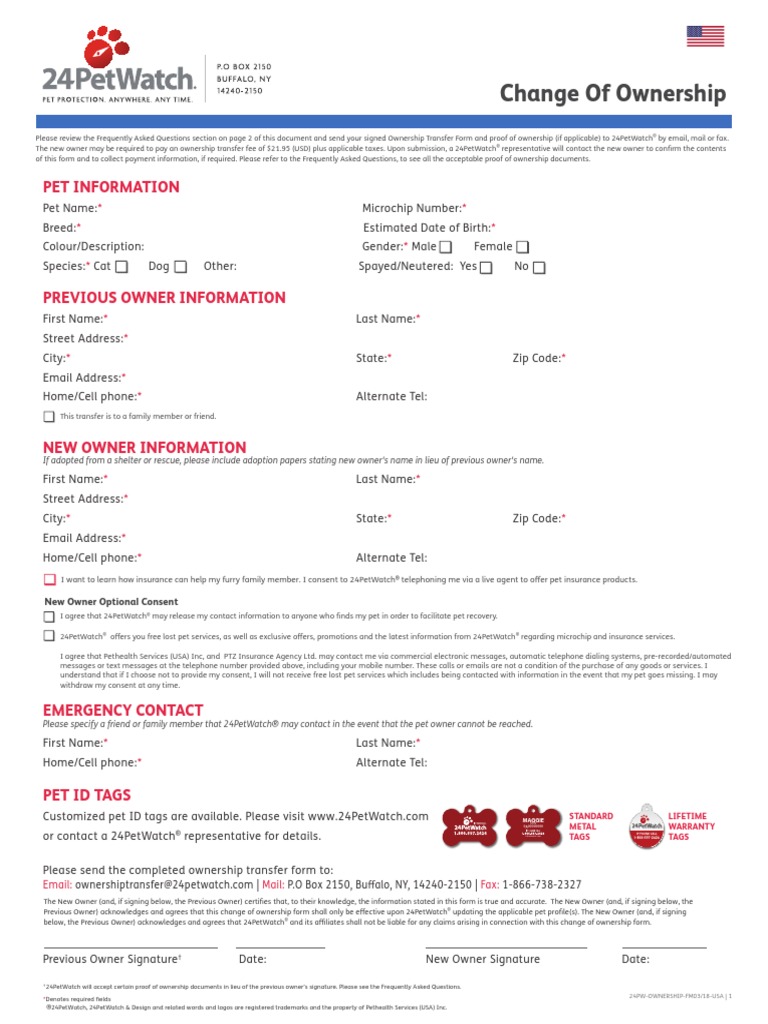 Change of Ownership: Pet Information | PDF | Ownership